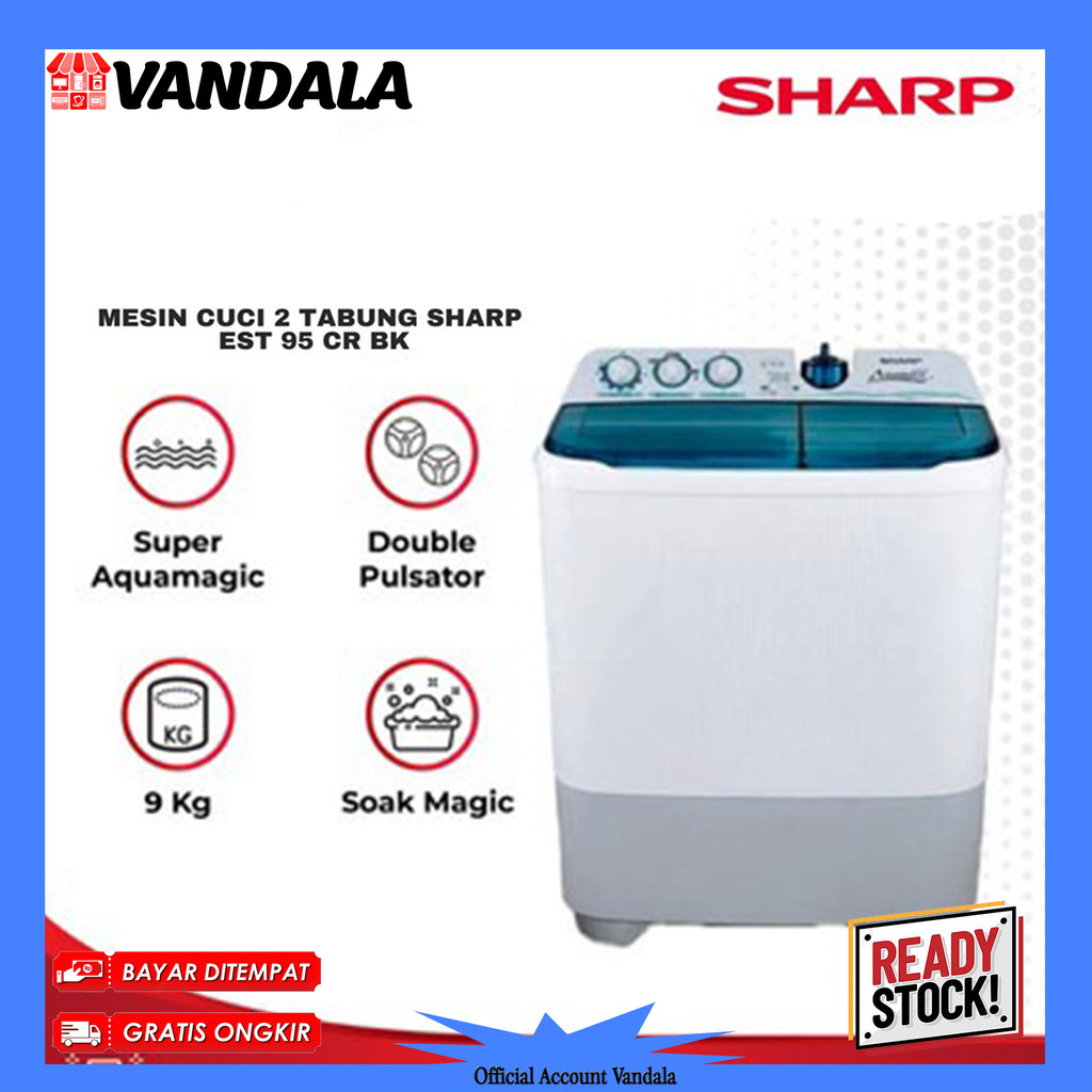 Jual MESIN CUCI SHARP EST 95 CR 9 KG 2 TABUNG GARANSI RESMI | Shopee ...
