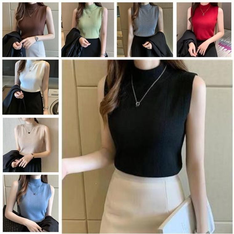 Jual F2101 Atasan bawah rajutan warna solid untuk wanita, rompi bagian ...