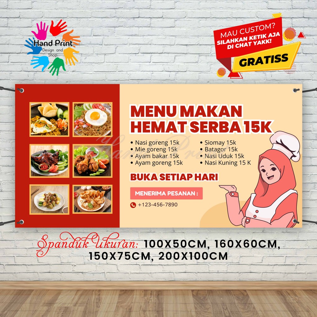 Jual Cetak Spanduk Banner Menu Makanan Merah Krem MMT Spanduk Custom ...