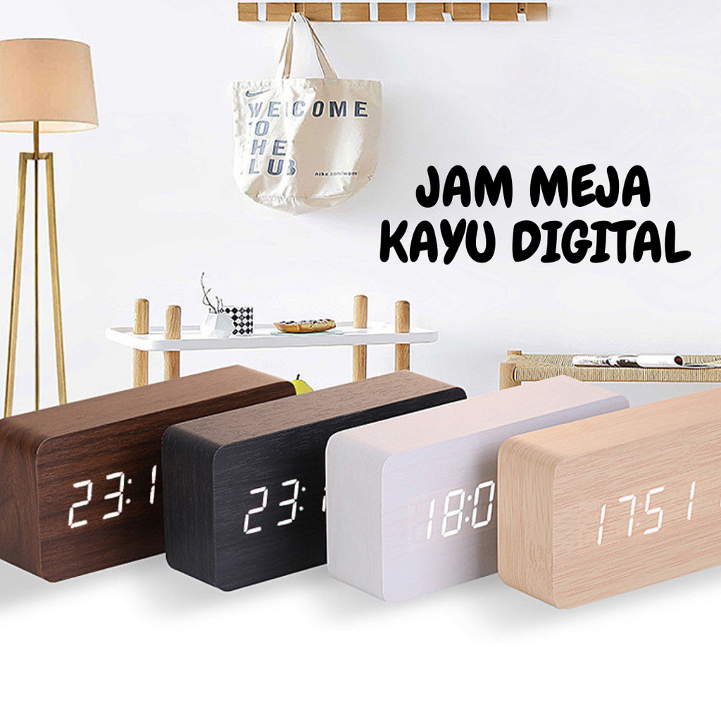 Jual Jam Meja Kayu Persegi Panjang Digital Led / Jam Meja Kayu Led ...