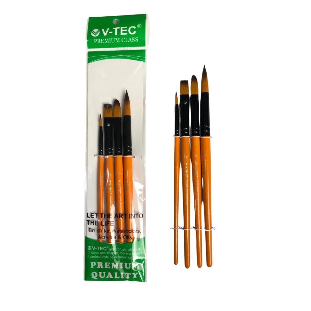 Jual Kuas Lukis V-TEC VT-0017 Brush Premium Class Set 4 Dengan Berbagai ...