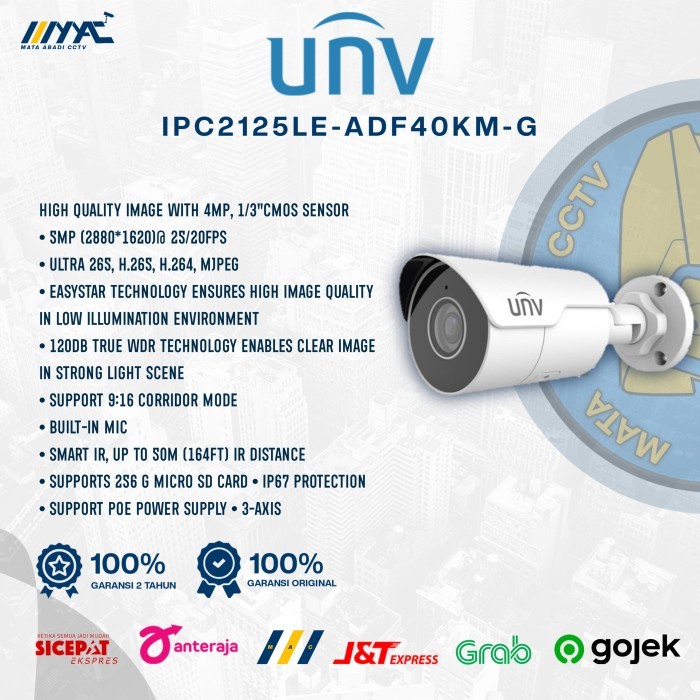 Jual IP CAM CCTV UNV UNIVIEW IPC2125LE-ADF40KM-G Outdoor Camera 5MP ...