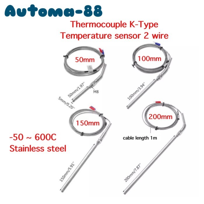 Jual Bonet Sensor Thermocouple Type-K Probe 5cm 10cm 15cm 20cm Kabel 1m ...