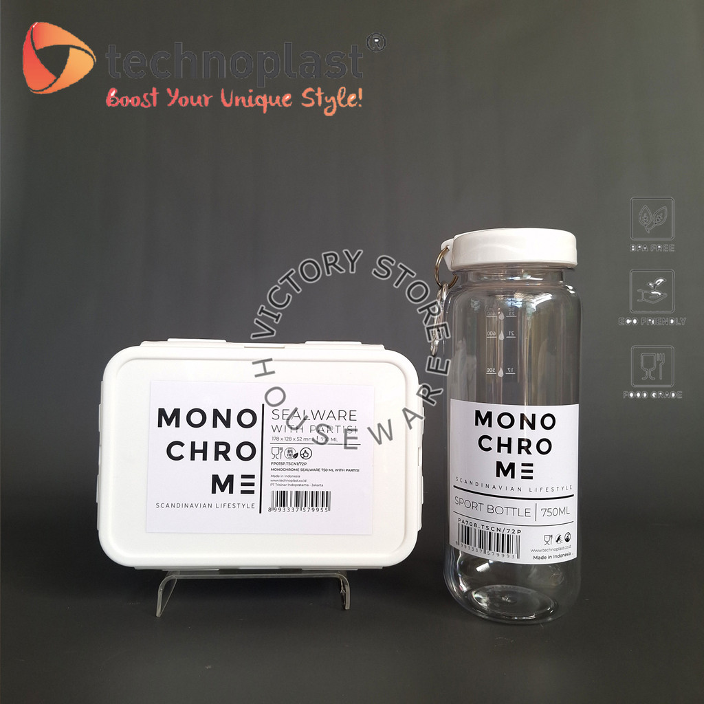 Jual TECHNOPLAST Paket Hemat Monochrome Box Makan 750 ml Dan Bottle ...