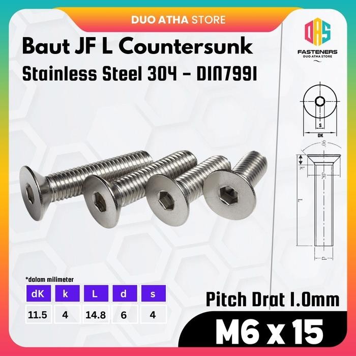 Jual M6x15 Baut JF L M6 x 15 Stainless / Baut Verseng M6 x 15 Stainless ...