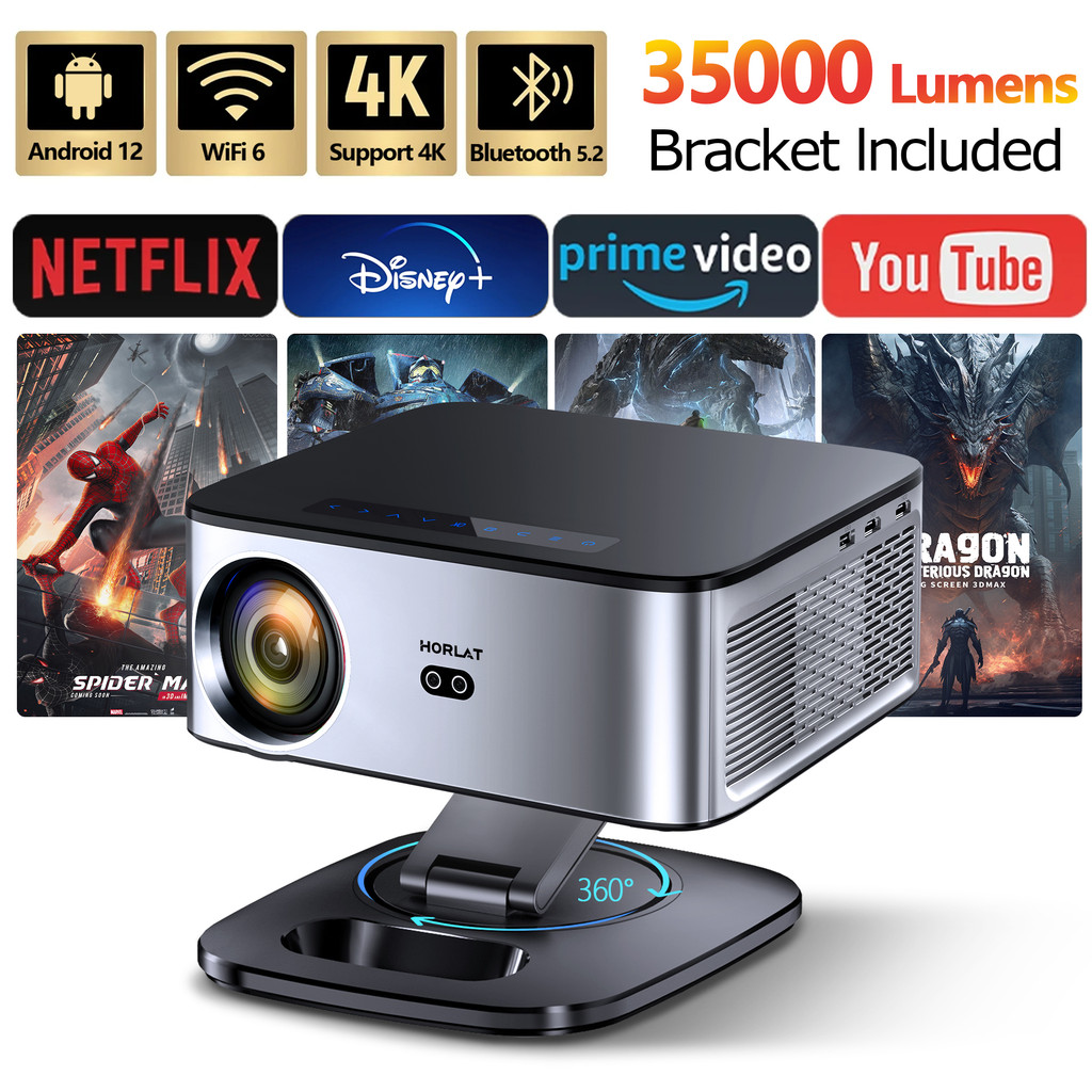 Jual Horlat 2025 4K UHD Projector 35000 Lumens Android WiFi 6 BT5.2 64G ...