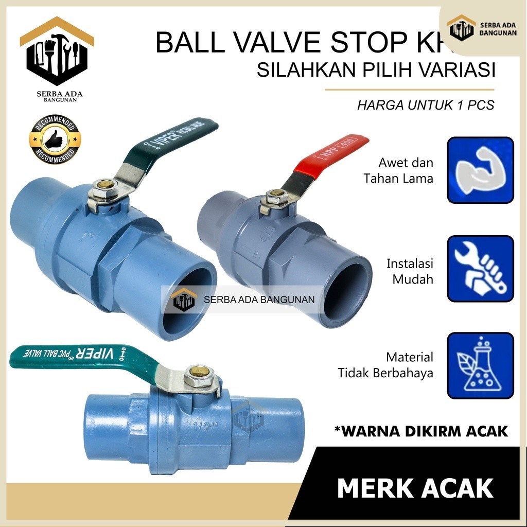 Jual Ball Valve PVC GAGANG BESI 1/2 Inci 3/4 " 1 " / Stop Kran Pipa Ballvalve PVC 1/2” / Stop ...
