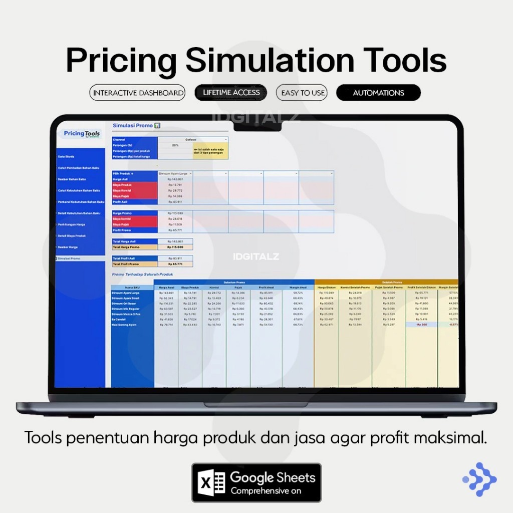 Jual [T082] Template Pricing Simulation Tools Google Sheets Dashboard ...