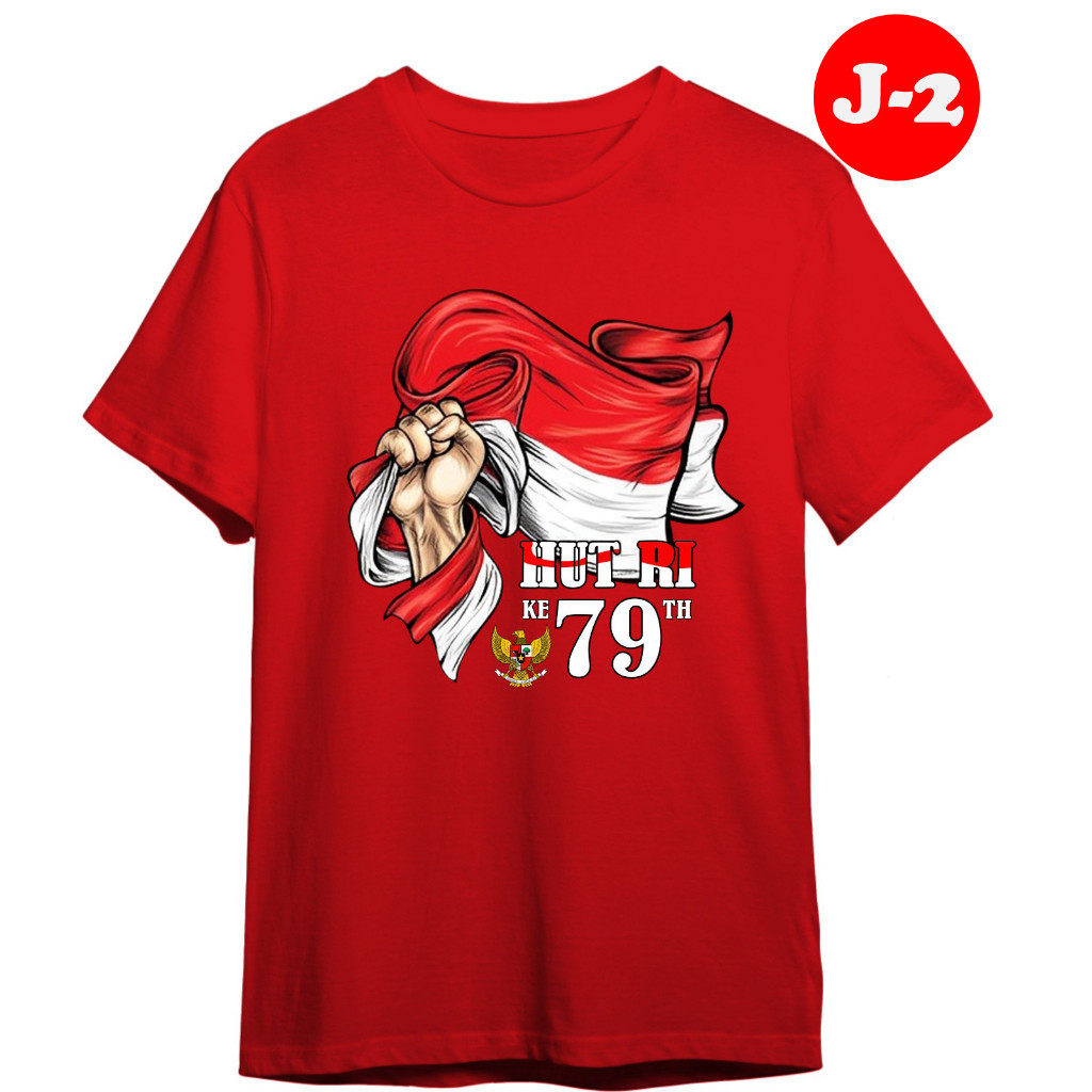 Jual KAOS 17 AGUSTUSAN 3 WARNA || kaos 17 agustus hut RI ke 79 gambar merdeka j-02// PRODUK ...