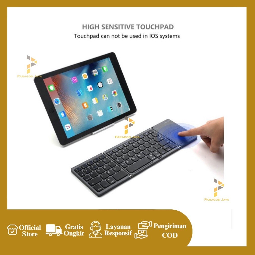 Jual Foldable Wireless Keyboard & Touchpad Bluetooth Lipat Mac iPad hp ...