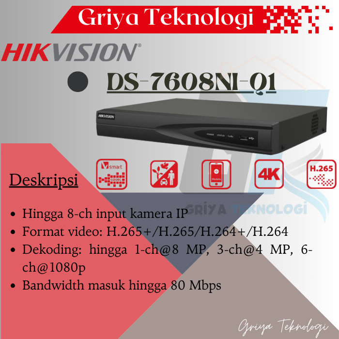 Jual Hikvision NVR DS-7608NI-Q1 - 8 Channel | Perekam Video Jaringan ...
