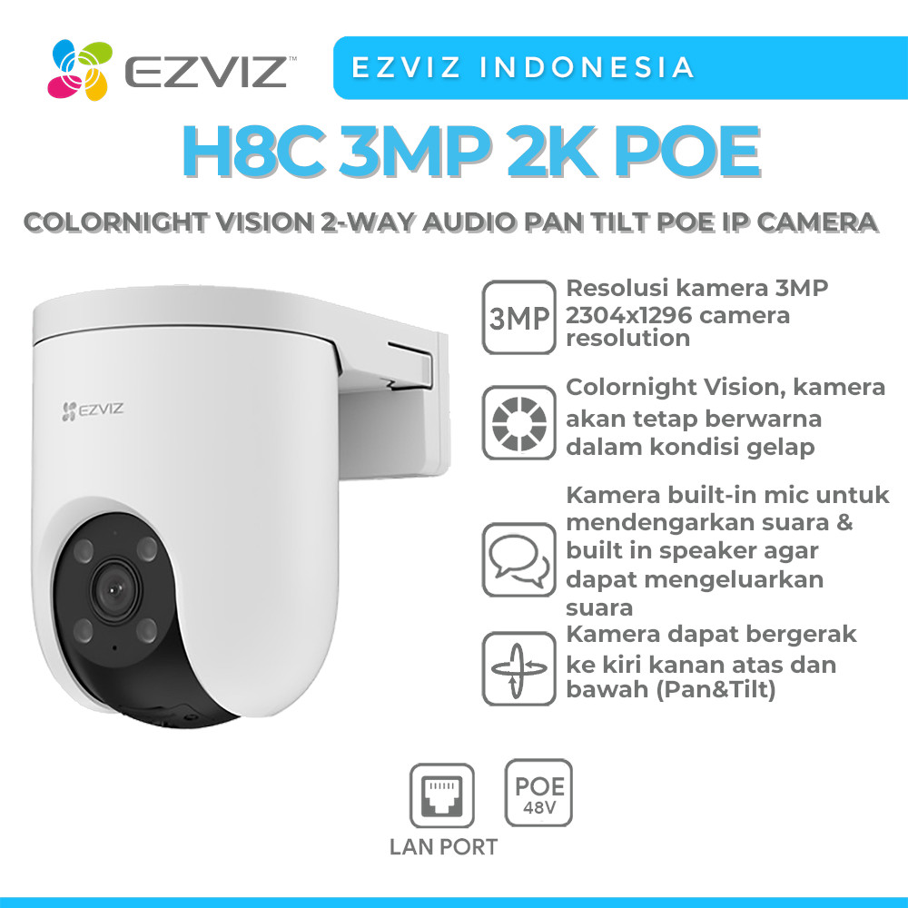 Jual EZVIZ H8C 3MP 2K POE COLORNIGHT VISION 2-WAY AUDIO PAN TILT IP CAMERA | Shopee Indonesia