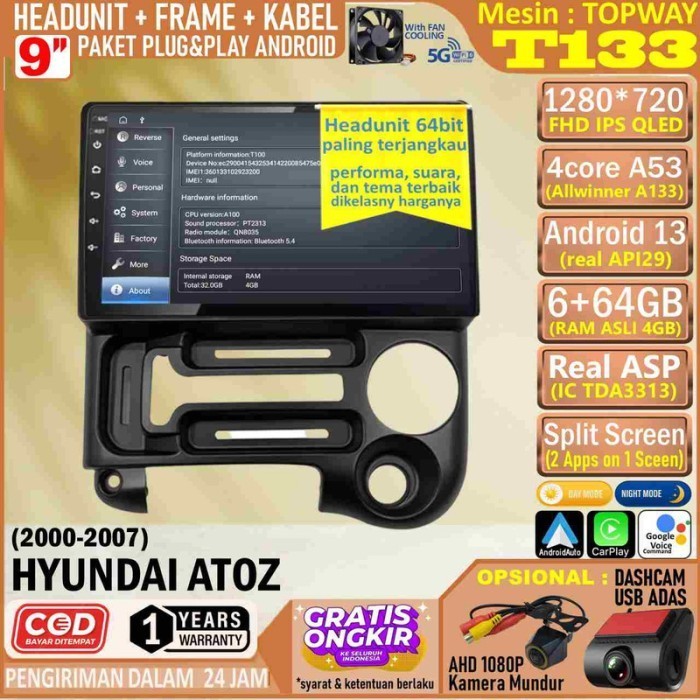 Jual Paket Headunit Android 9 inch + Frame + Soket PNP Hyundai Atoz ...