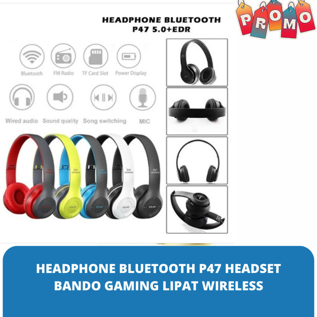 Jual HEADPHONE BLUETOOTH P47 HEADSET BANDO GAMING LIPAT WIRELESS ...