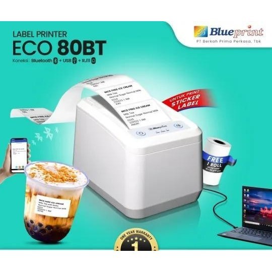 Jual Blueprint Portable Thermal Printer LABEL ECO80BT (USB + Bluetooth ...
