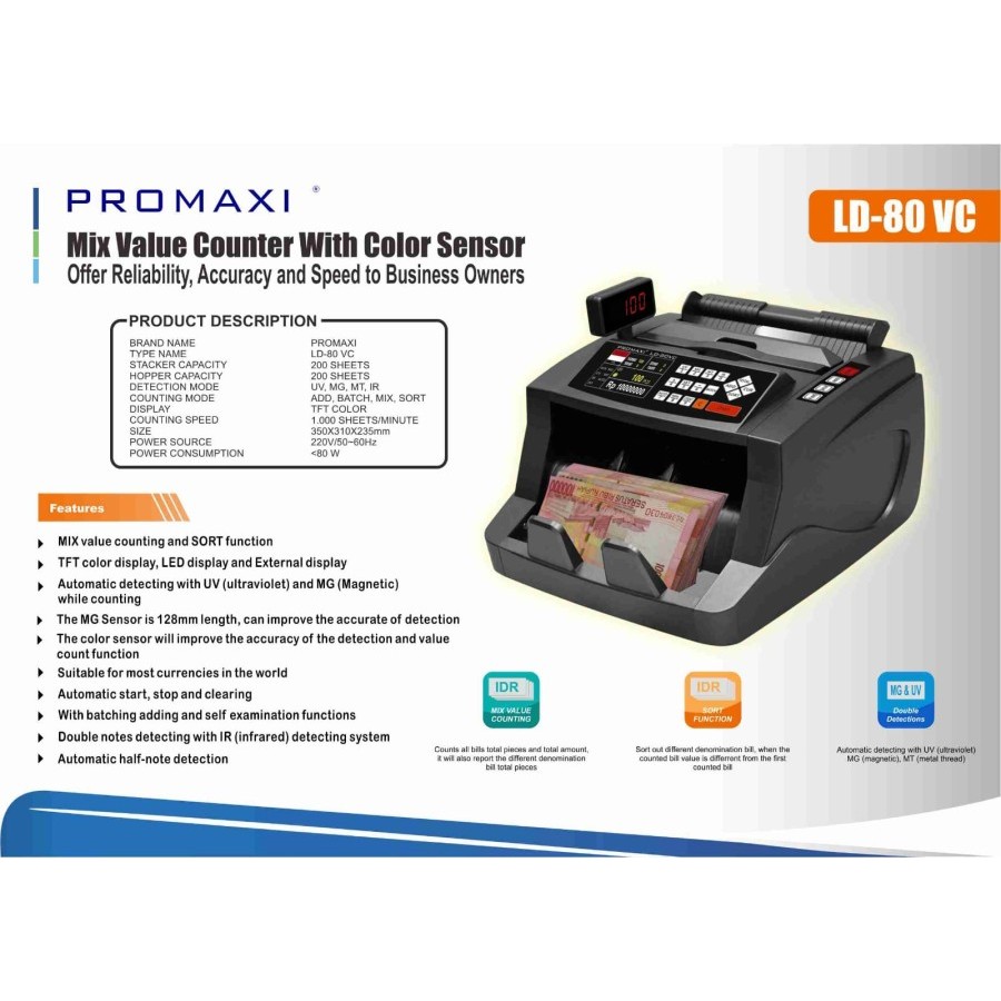 Jual PROMAXI LD-80VC NEW SERIES Mesin Hitung Uang Kertas / Money ...