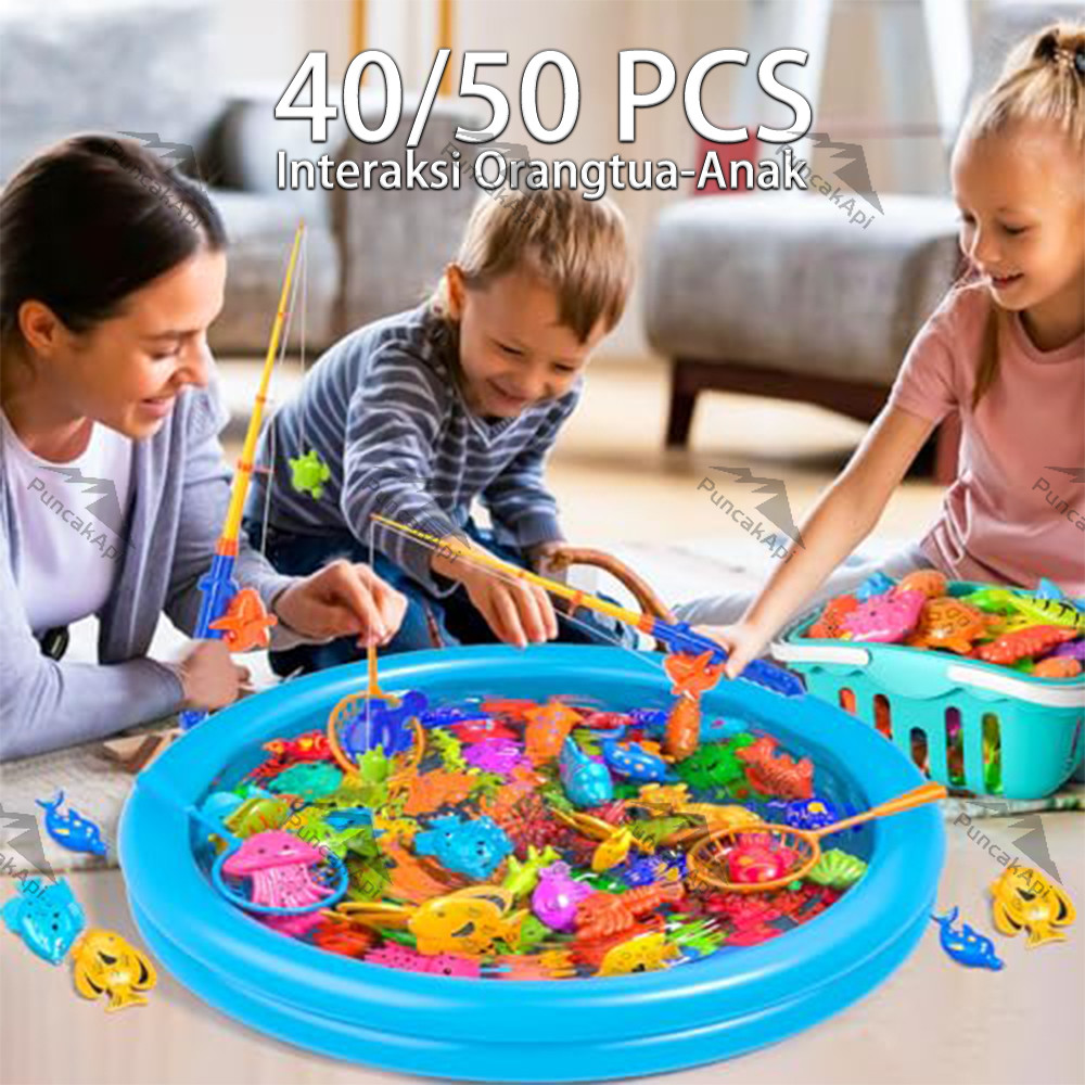 Jual Set Mainan Memancing 40/50 PCS Pancingan Magnet Anak Persegi/bulat ...