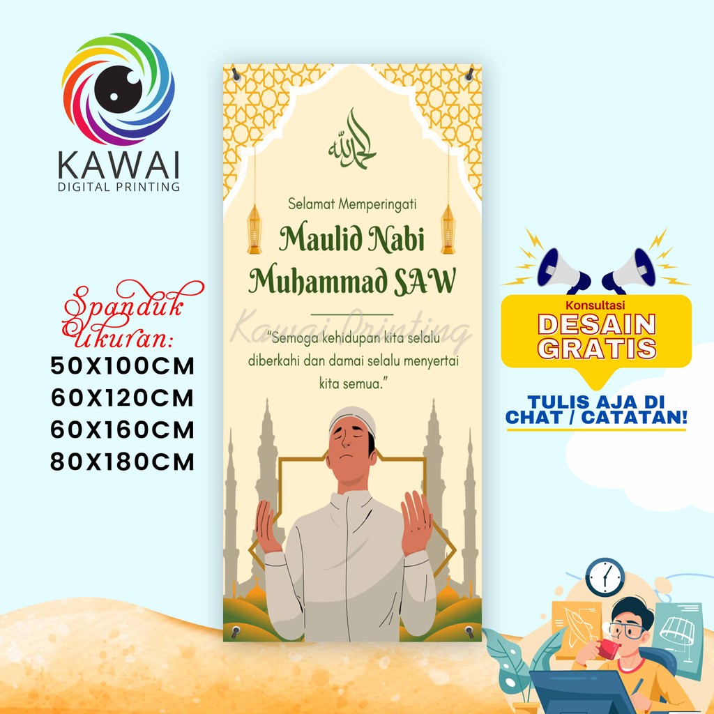 Jual Spanduk Banner MMT Maulid Nabi Muhammad Kuning Krem Free Desain ...
