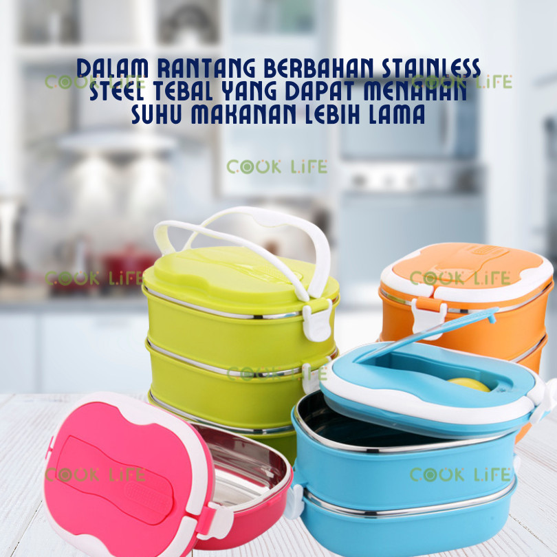 Jual Rantang Susun Kotak Makanan dan Sendok Bulat Ukuran Lunch Box dan ...