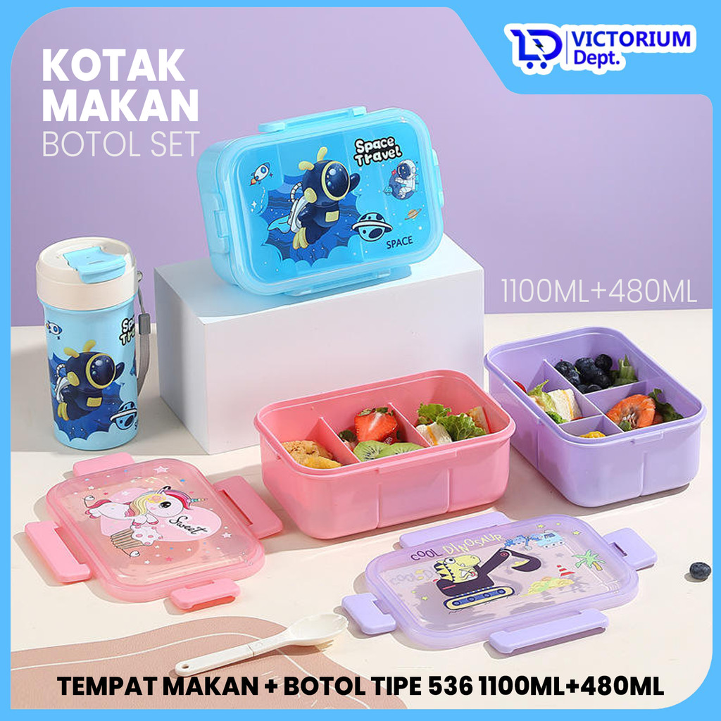 Jual VICTORIUM - LUNCH BOX SET KOTAK BEKAL KARAKTER FREE BOTOL MINUM SENDOK 1100ML+480ML RSM3359 ...