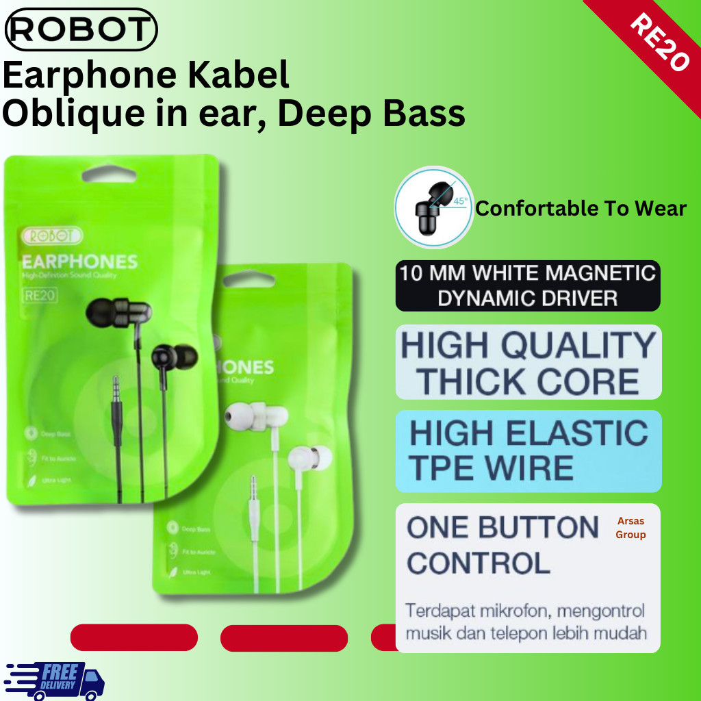 Jual Headset KABEL Robot RE20 Handsfree Earphone Light Wired In Ear ...