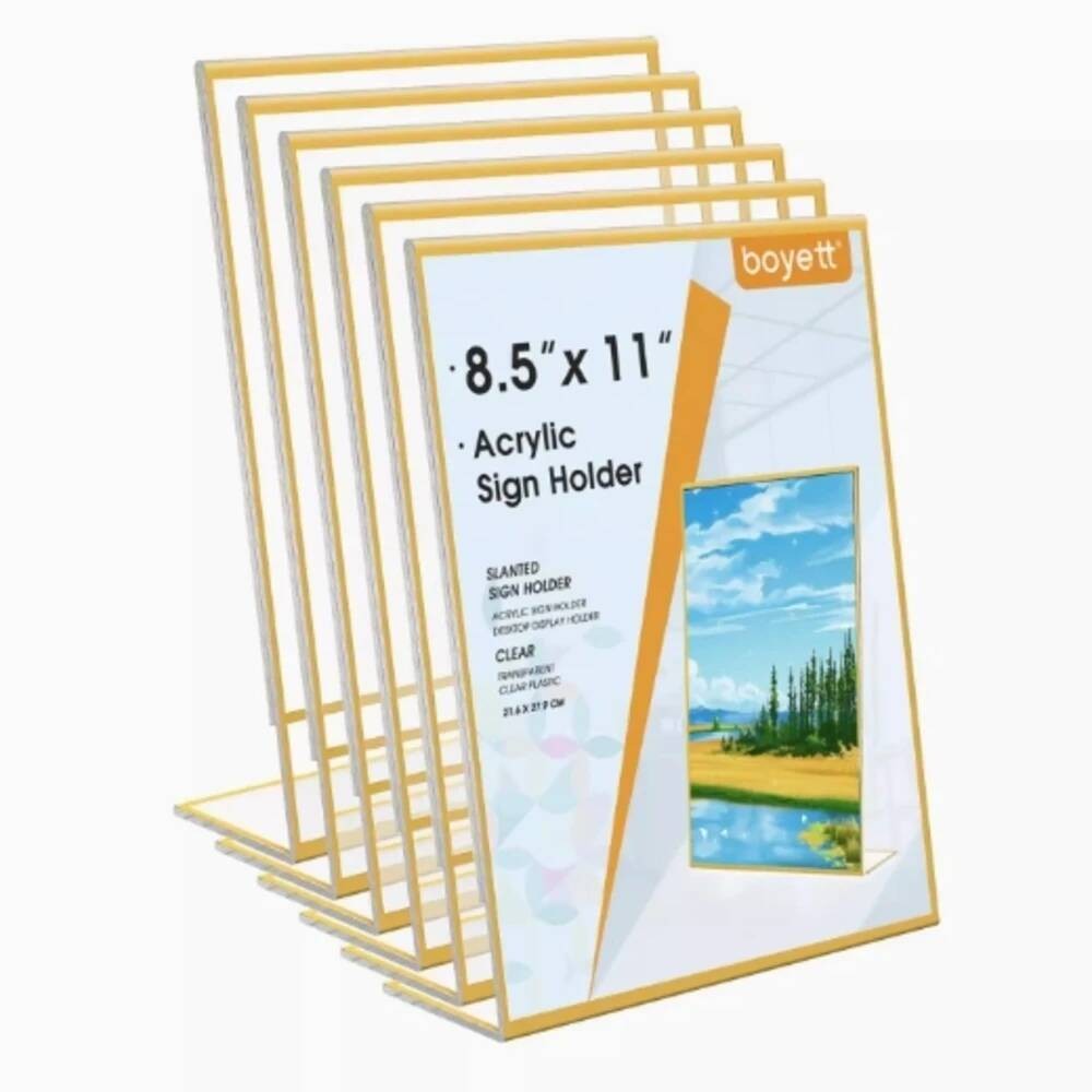 Jual 1PC 14.8X21cm Acrylic Gold Edge L-Shaped Display Stand Card ...