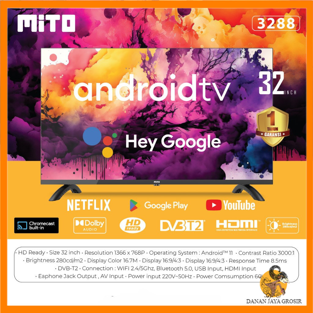 Jual Mito LED Android 11 Smart TV 32 Inch HD Ready Mito 3288 | Shopee Indonesia