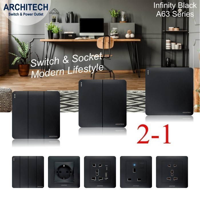 Jual [JM] ARCHITECH Saklar Stop Kontak Dinding INFINITY A63 Black Series 2.1 | Shopee Indonesia