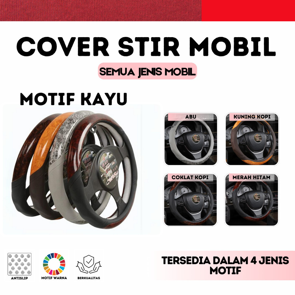 Jual Cover Stir Mobil Kulit Motif Kayu Mahoni Sarung Setir Mobil 38 cm ...