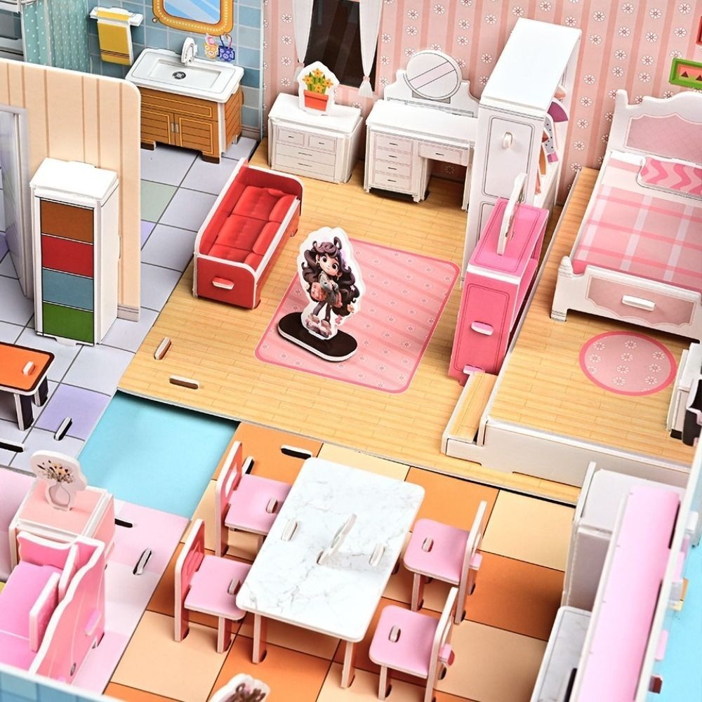 Jual Puzzle Dollhouse Room Pretend Play Paper Doll House 3D Paper ...