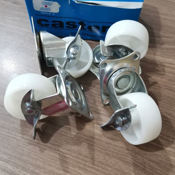 Jual Roda 2 inch rem isi 4 pcs nylon putih dengan rem roda nilon hidup ...