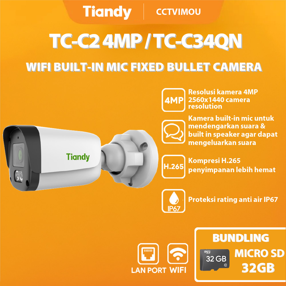 Jual TIANDY TC-C2 4MP / TC-C34QN H.265 WIFI 2-WAY AUDIO FIXED BULLET ...