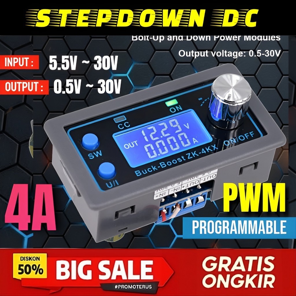 Jual Module Buck Boost Converter CC CV Programmable Adjustable 30V 4A with LCD for Power Supply ...