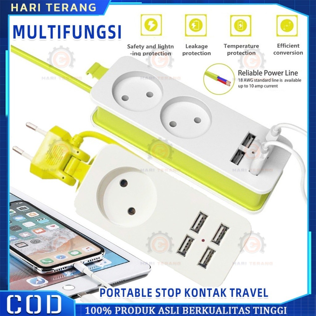 Jual Portable Stop Kontak Travel - 4 USB Port - Kabel 1.5 Meter Stop ...