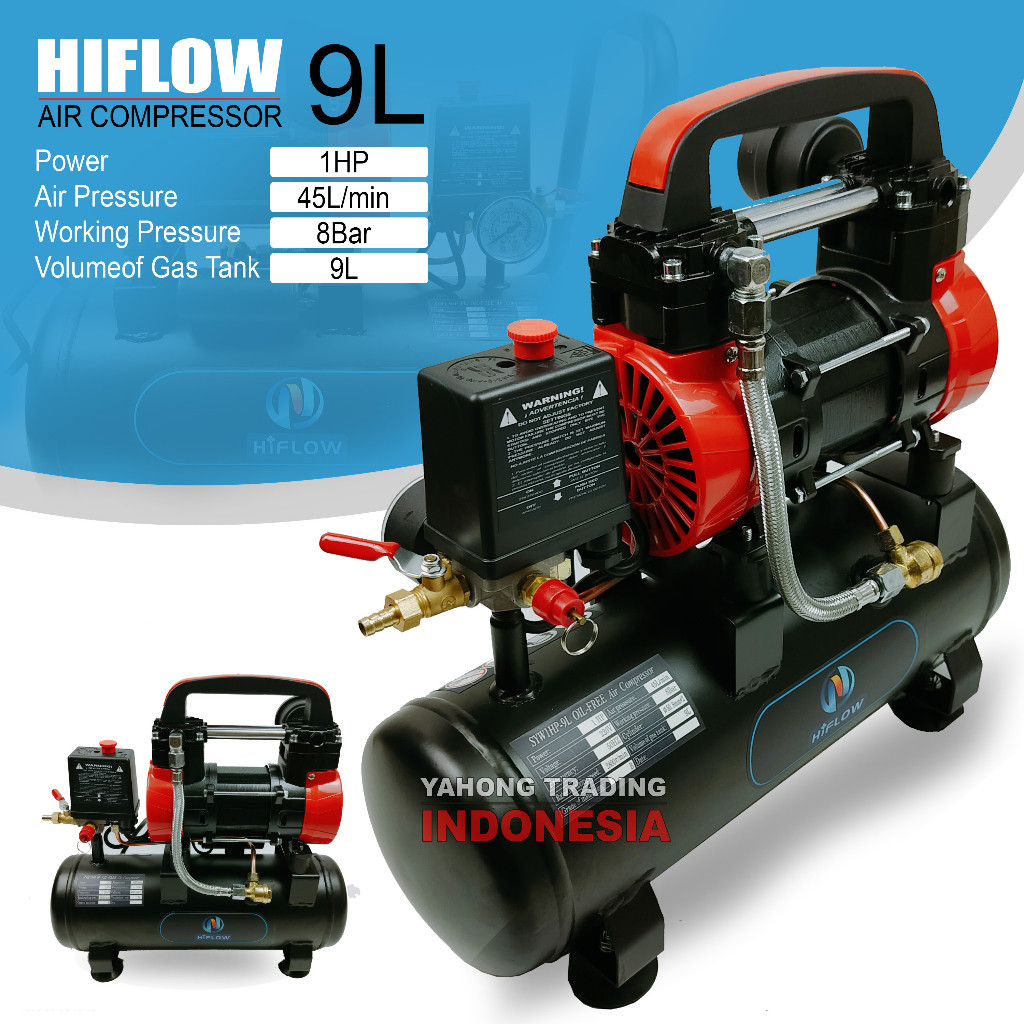 Jual Kompresor Udara Angin Tanpa Oli 9L Air Compressor 1Hp 9L | Shopee ...