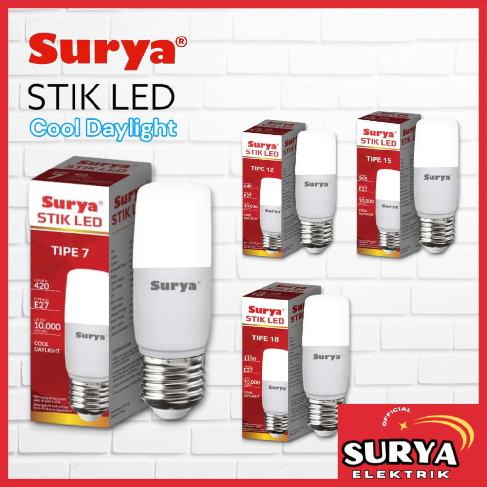 Jual Lampu Bohlam SURYA STIK LED Stick 6W 9W 12W 15W Putih Cool ...