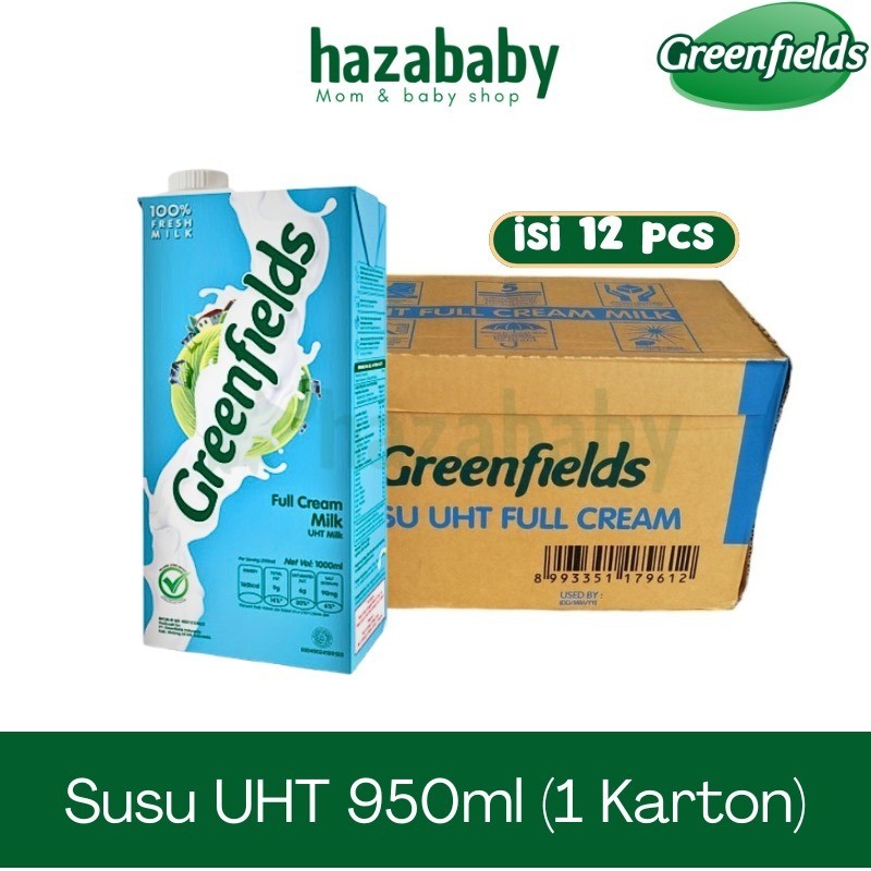 Jual GREENFIELDS SUSU UHT FULL CREAM 950ML ( 1 DUS ISI 12PCS ) | Shopee Indonesia
