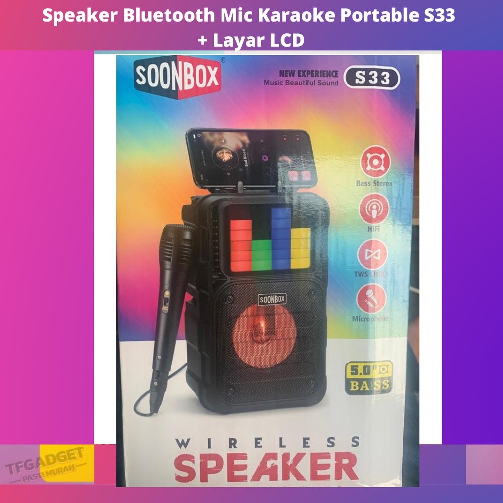 Jual Speaker Bluetooth Soonbox Mic Karaoke Portable S33+ Layar LCD Free Mic | Shopee Indonesia
