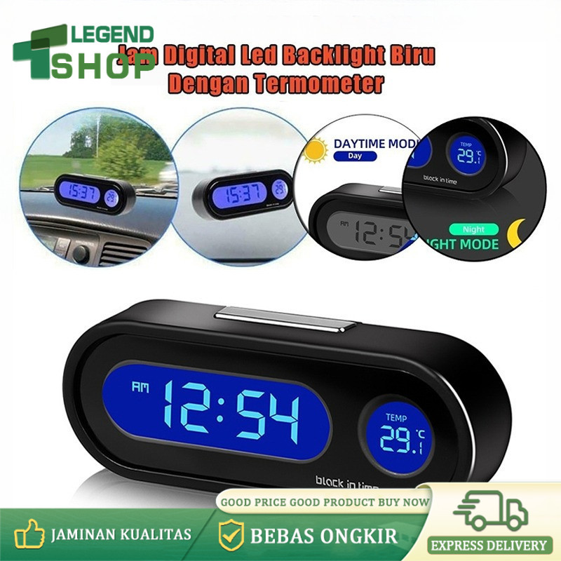 Jual Jam Digital LED dashboard Mobil Blacklight Biru Dengan Termometer ...