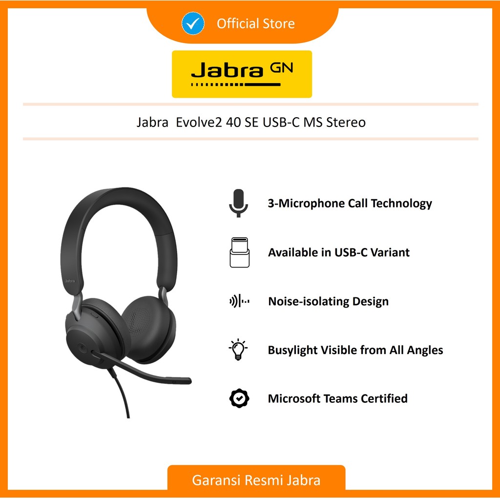 Jual Jabra Evolve2 40 SE USB-C MS Stereo Headset ( 24189-999-899) | Shopee Indonesia