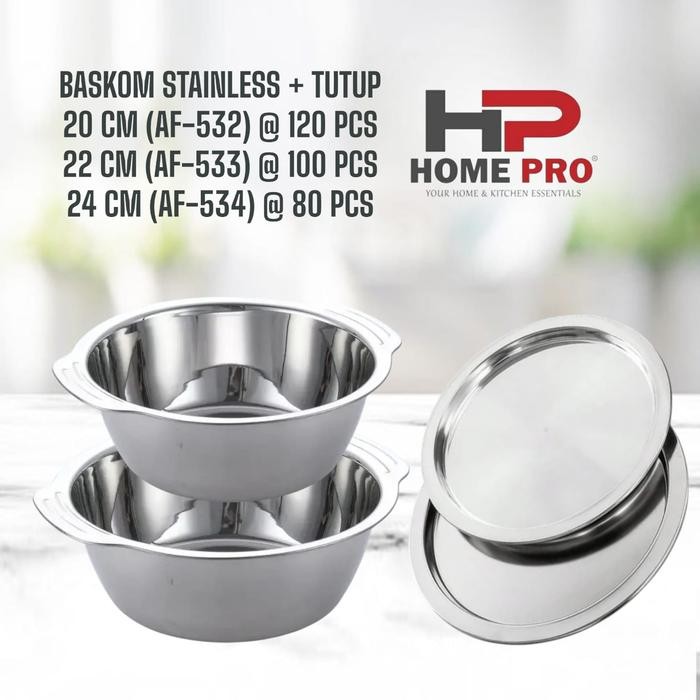Jual BASKOM STAINLESS + TUTUP STAINLESS / BASKOM STAINLESS 20 22 24CM ...