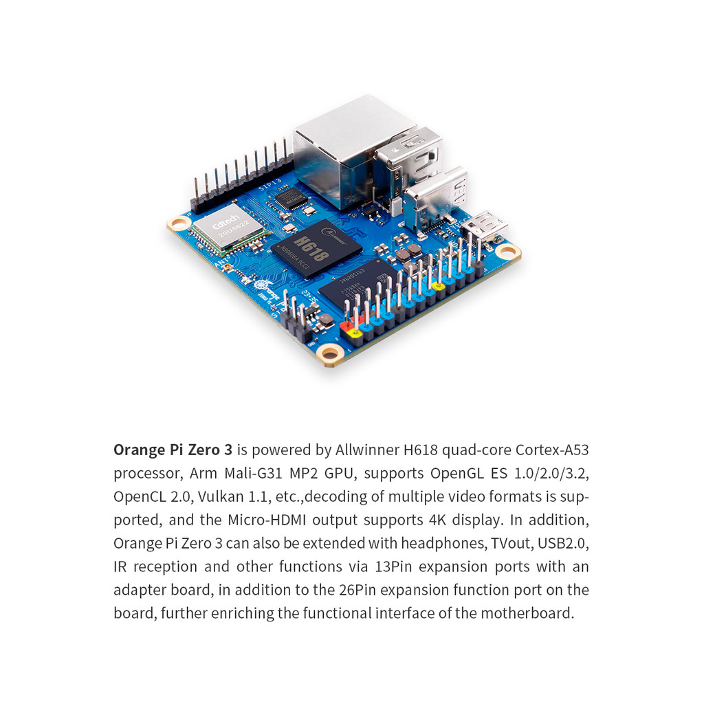 Jual Orange Pi Zero 3 Development Board 1GB Ram Allwinner H618 Chip Wifi-BT5.0 LPDDR4 Single ...