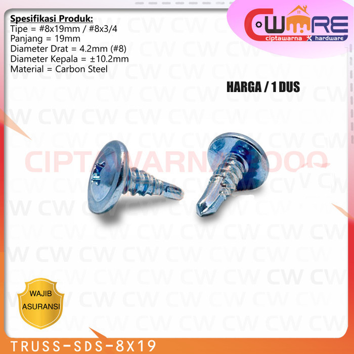 Jual Sekrup Skrup Roofing Truss Head Screw SDS 8 x 19 mm SDS Ruping ...