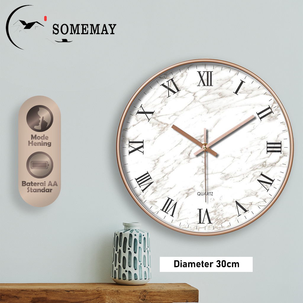 Jual SOMEMAY Jam dinding Motif marmer putih M47 / Jam dinding aesthetic ...