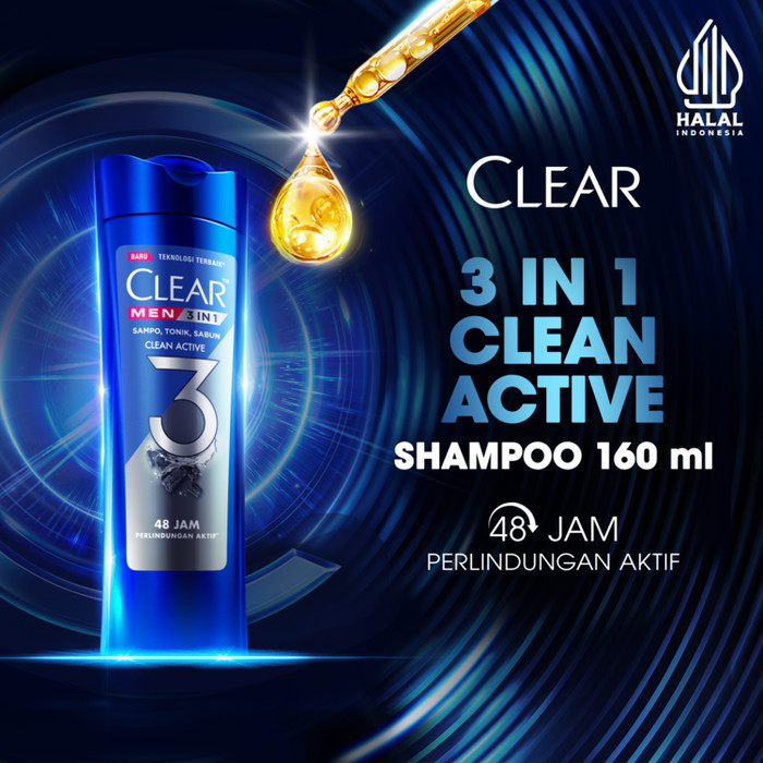 Jual Clear Men 3-In-1 Shampo Active Clean Bottle - 160Ml | Shopee Indonesia