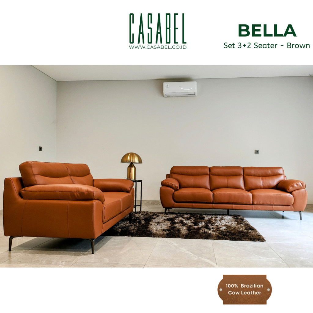 Jual Sofa Kulit Asli Minimalis CASABEL BELLA Set 3+2 Kursi - Brown ...