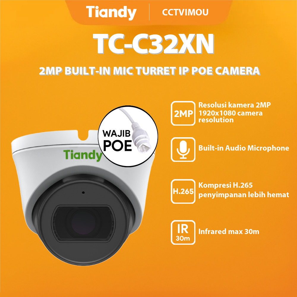 Jual TIANDY TC-C32XN 2MP BUILT-IN MIC TURRET IP POE CAMERA | Shopee ...