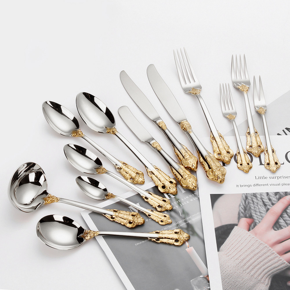 Jual Stainless Steel Silver Flatware Set, Vintage Cutlery, Hollow ...