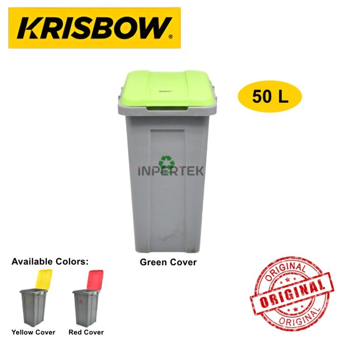 Jual Tempat Sampah KRISBOW Dust Bin 50L Cover Penutup Warna Merah Kuning Hijau Tong Abu-Abu ...