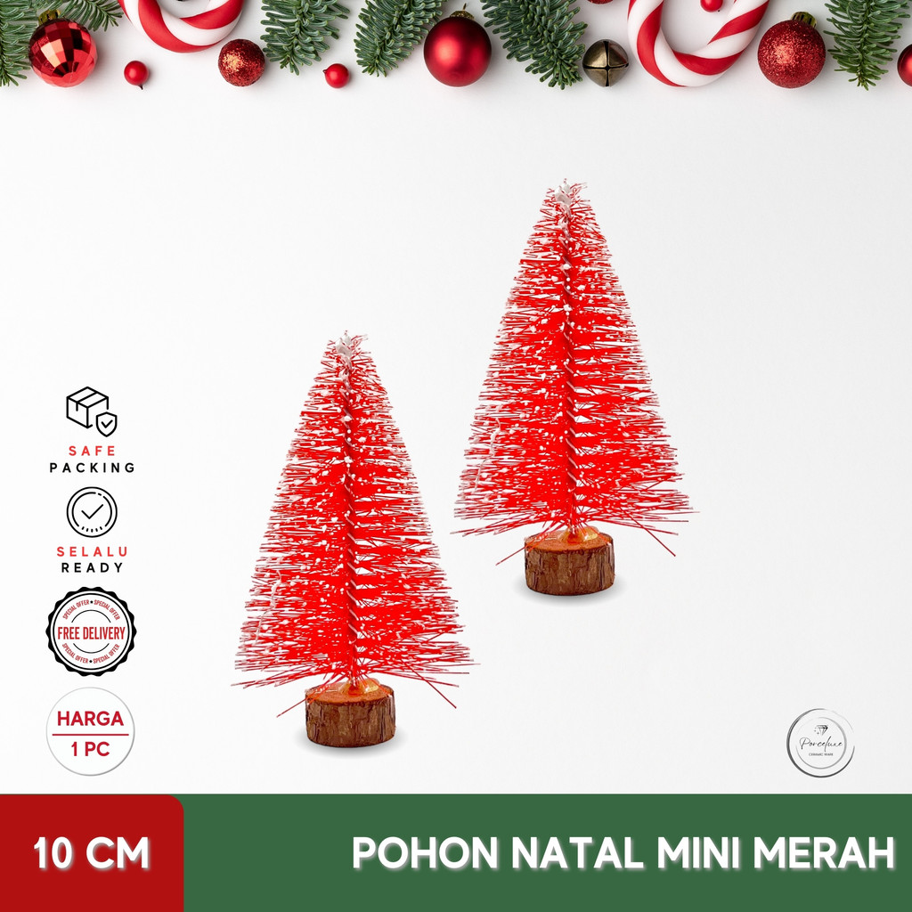 Jual Dekorasi Pohon Natal Mini Merah Miniatur Christmas Tree Kayu Asli ...